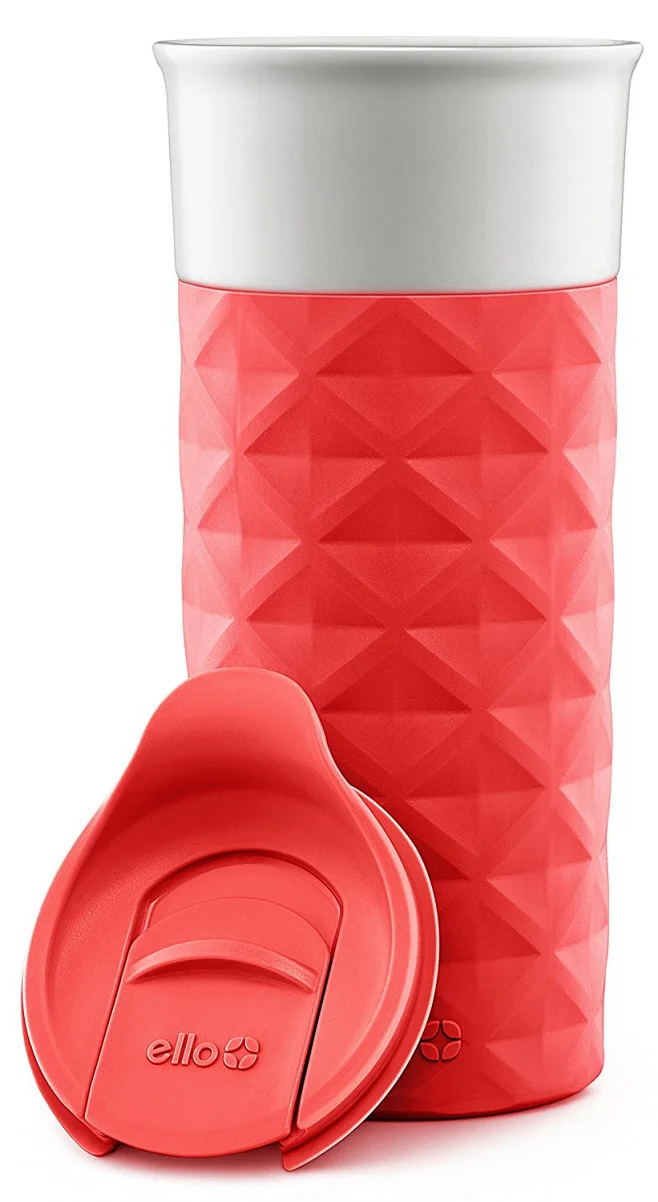 Amazon.com : Ello Ogden BPA-Free Ceramic Travel Mug with Lid, Coral, 16 ...