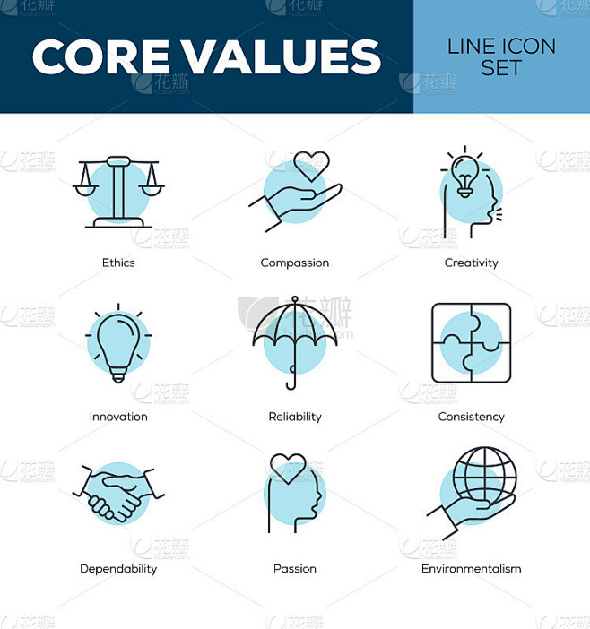 核心价值观线图标集