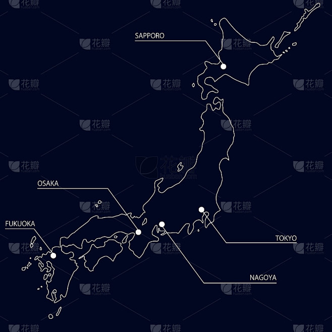 一张简单的日本地图。