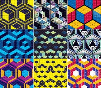 geometric 3d lines abstract seamless patterns set