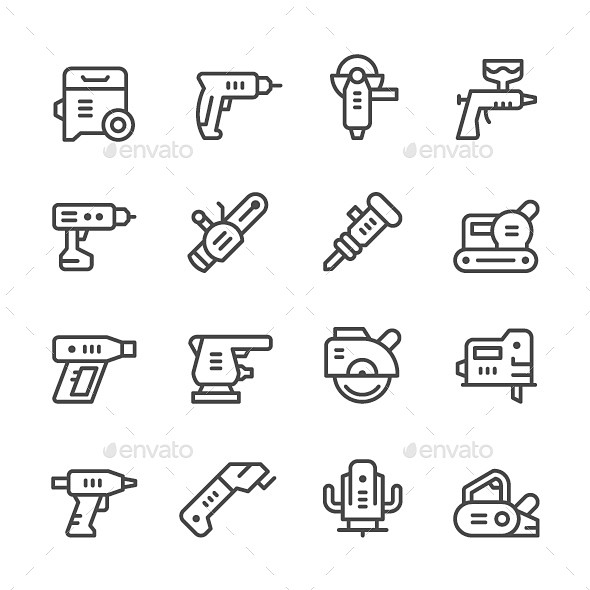 设置行电动工具——人造物体对象的图标Set Line Icons of Electric Tools - Man-made objects ...
