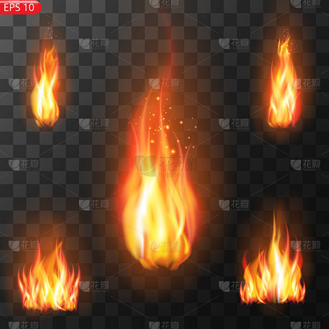 Trail of fire.Burning flames translucent elements