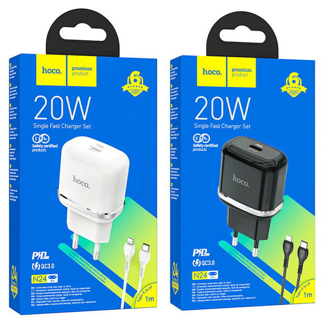 hoco-n24-victorious-single-port-pd20w-wall-charger-eu-type-c-to ...