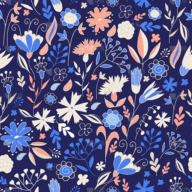 Elegant seamless pattern with flowers. Floral patt素材-花瓣网