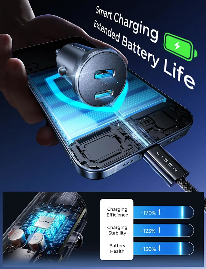 Amazon.com: LISEN 90W USB C Car Charger, All Metal Super Fast Car ...