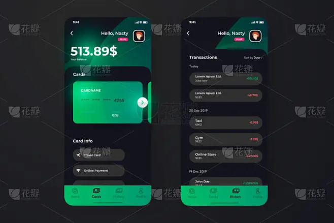 财务应用ui设计理念与交易页面信用卡持有者信息电话用户银行业务应用程序仪表板 花瓣网 