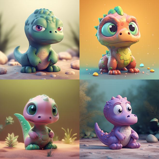 D118_Grumpy_Little_Dinosaur_cute_awa_clay_material_bright_backg ...