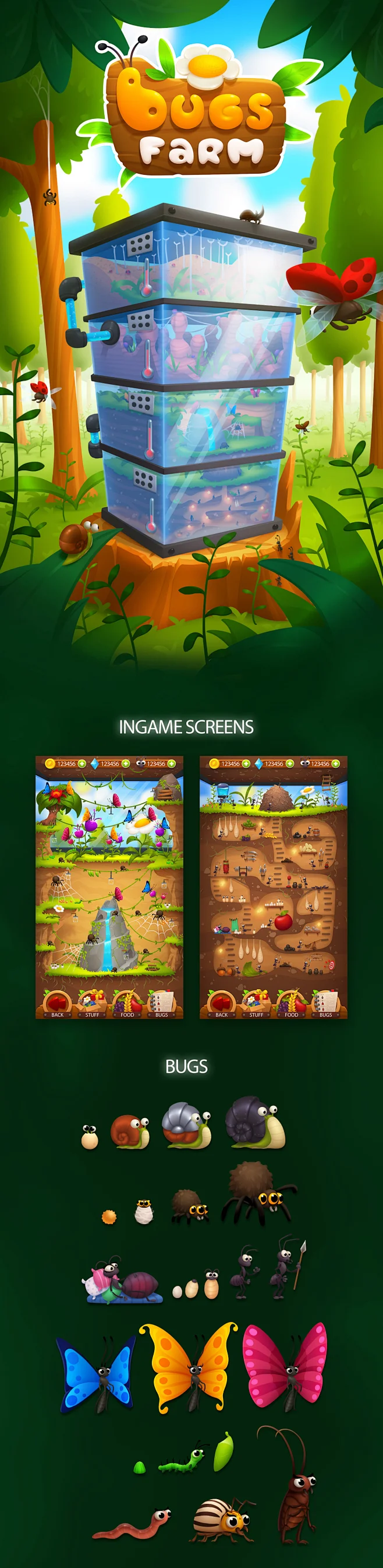 game bugs farm UI mobile game Insects ant-花瓣网