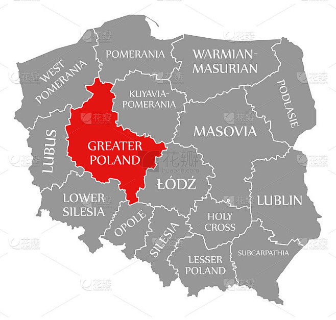 波兰地图中用红色标出的大波兰