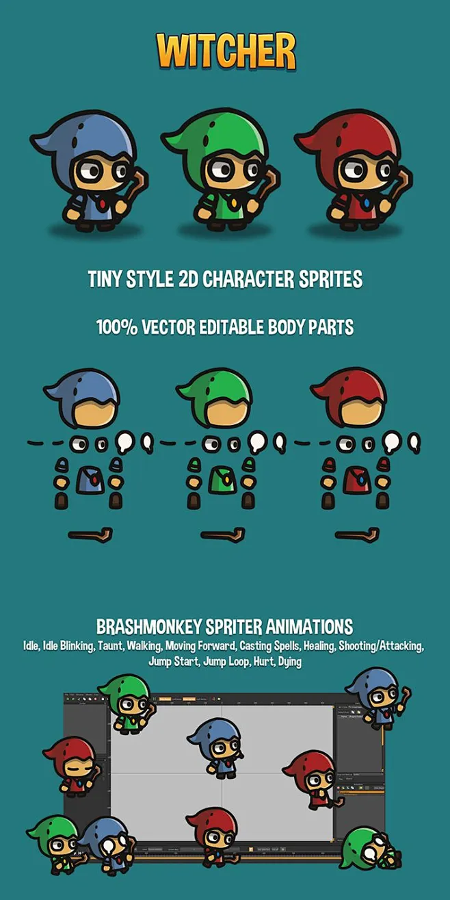 We publish Witcher Tiny Style 2D Character Sprites.-花瓣网