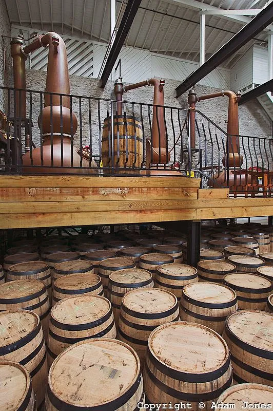 Copper stills, Labrot & Graham's bourbon whiskey distillery, Versailles ...