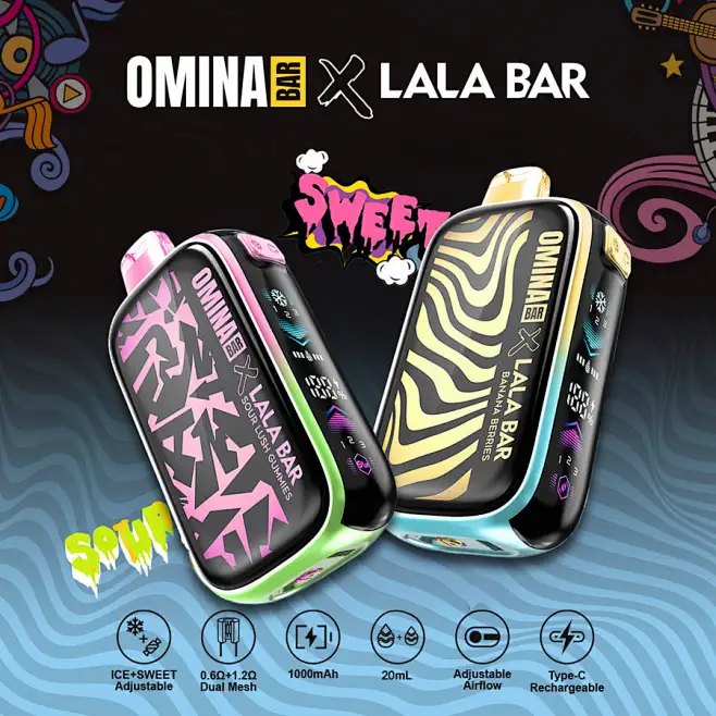 OMINA BAR x LALA BAR 40K Puff Disposable Device – RGB screen, dual tank ...