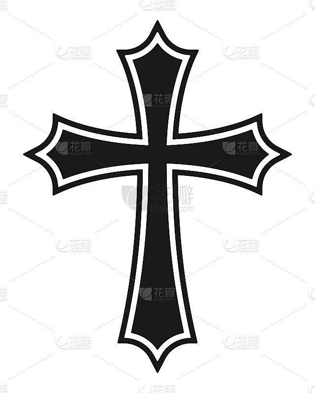 交叉矢量形状符号。基督教的迹象。基督教图标。天主教和新教信仰的标志或形象。哥特十字架。白色背景上孤立素材-花瓣网