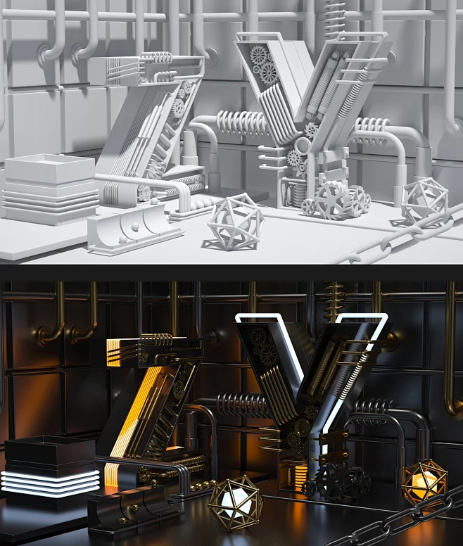 C4D机械字_无奈_【68Design】-花瓣网