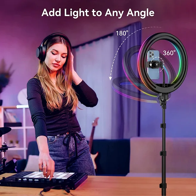 Amazon.com: TODI 12 英寸(约 30.5 厘米)RGB 环形灯带 63 英寸(约 160.0 厘米)三脚架支架,LED 环形 ...