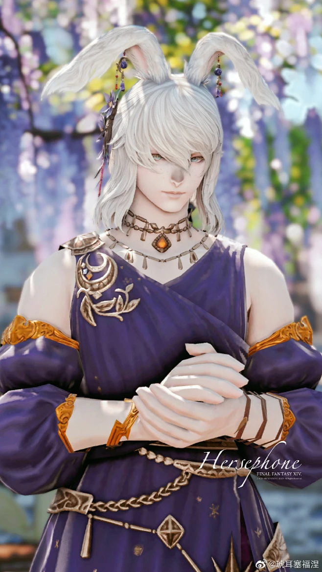 最终幻想14超话#ff14##光之投影台# 九色兔男又来了，不过现在是OC特辑啦~ 赫西是一只快乐地在艾欧泽亚活动的冷白皮的一号脸兔少年冒险者，喜欢尝试各种各样的服装风格，请多多指教！（好像混 ...