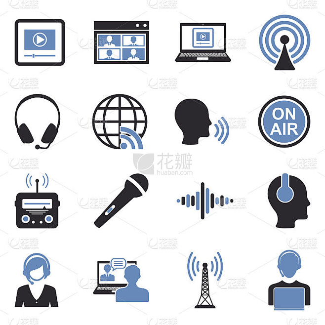 Podcast Icons. Two Tone Flat Design. Vector Illust