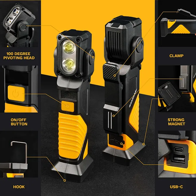 Easymaxx LED Work Light Rechargeable, 1200LM Clamp Work Light with 100 ...