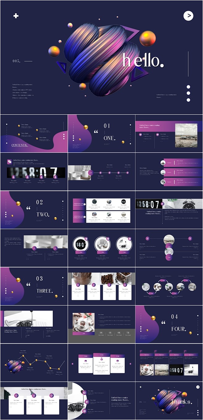 C4D红蓝简约炫酷PPT模板-花瓣网