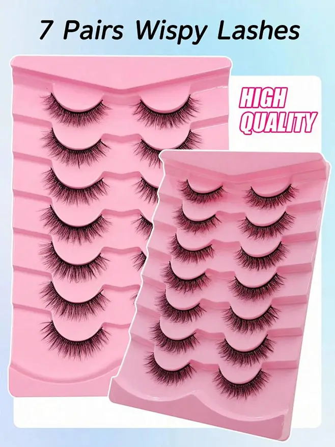 7 Pairs Fluffy Natural False Eyelashes Wispy Faux Mink Lashes Reusable ...
