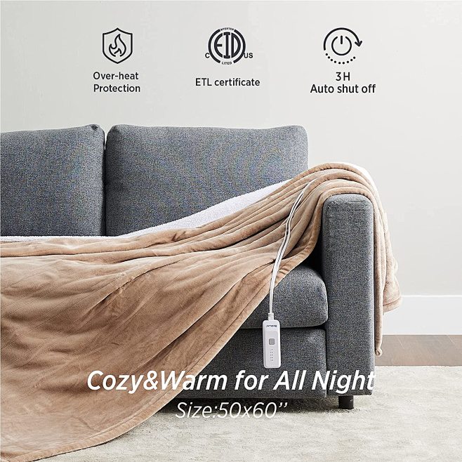 Amazon.com: Bedsure Heated Blanket Electric Throw - Soft Electric Blanket for Couch, 5 Heat ...