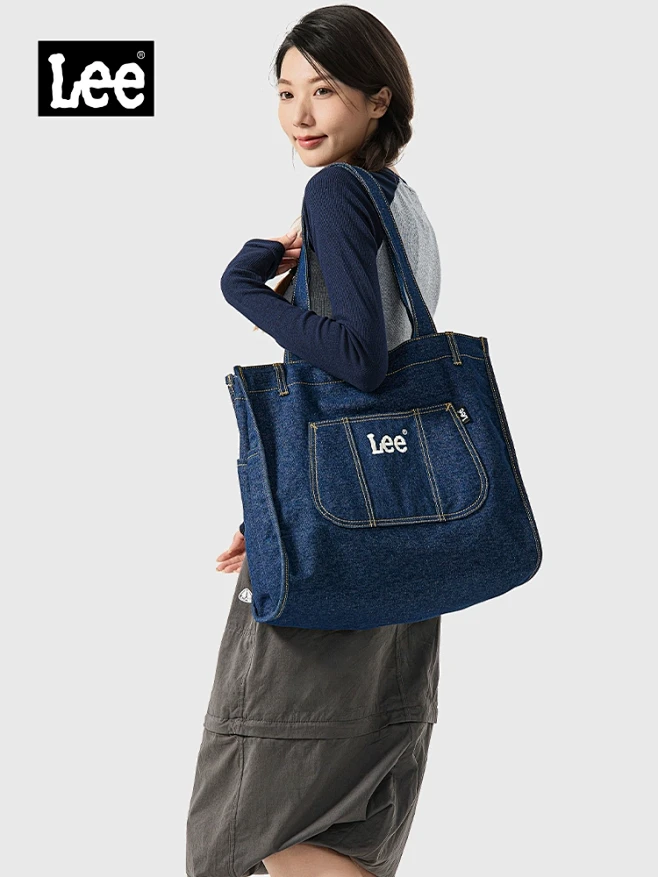 Lee官方新款托特包女休闲单肩包上班通勤包包大容量牛仔布手提包-tmall.com天猫-花瓣网