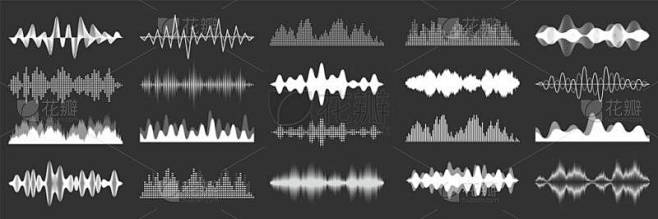 声波收集。 模拟和数字音频信号。 音乐均衡器。 干扰语音记录。 高频无线电波。 矢量说明.