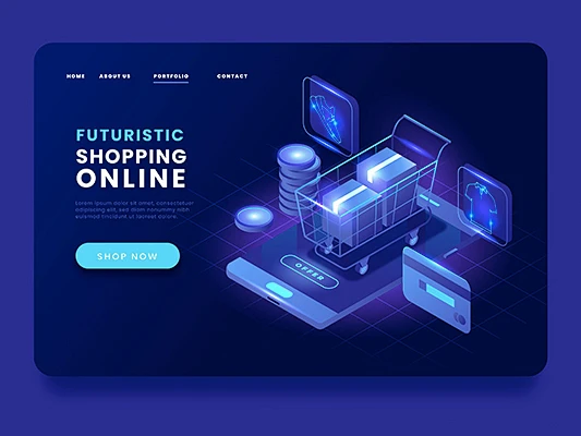 UI设计2.5D科技感消费购物矢量插画线上互联网购物网上商城banner-花瓣网