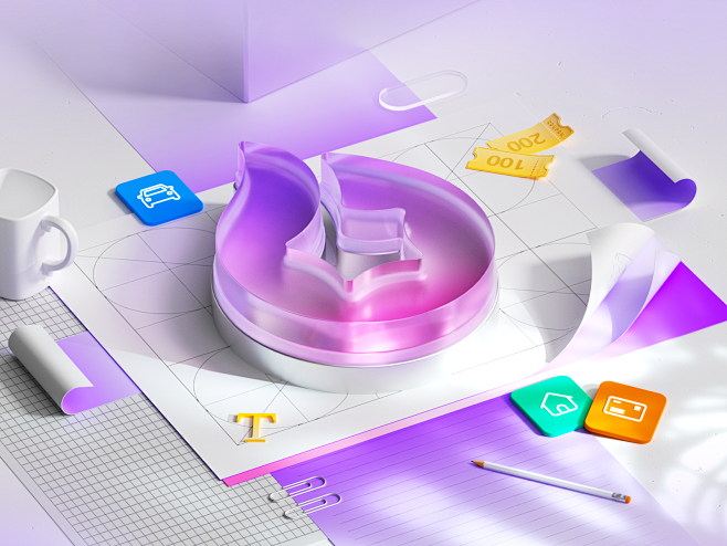 C4D立体玻璃品牌logo