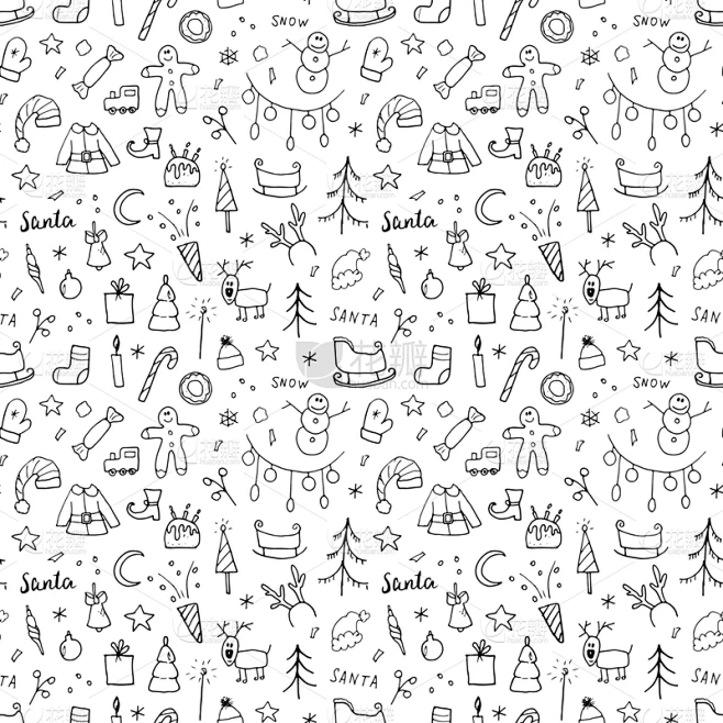 新年,四方连续纹样,华丽的,雪,壁纸,装饰物,圣诞树,问候,复古素材-花瓣网