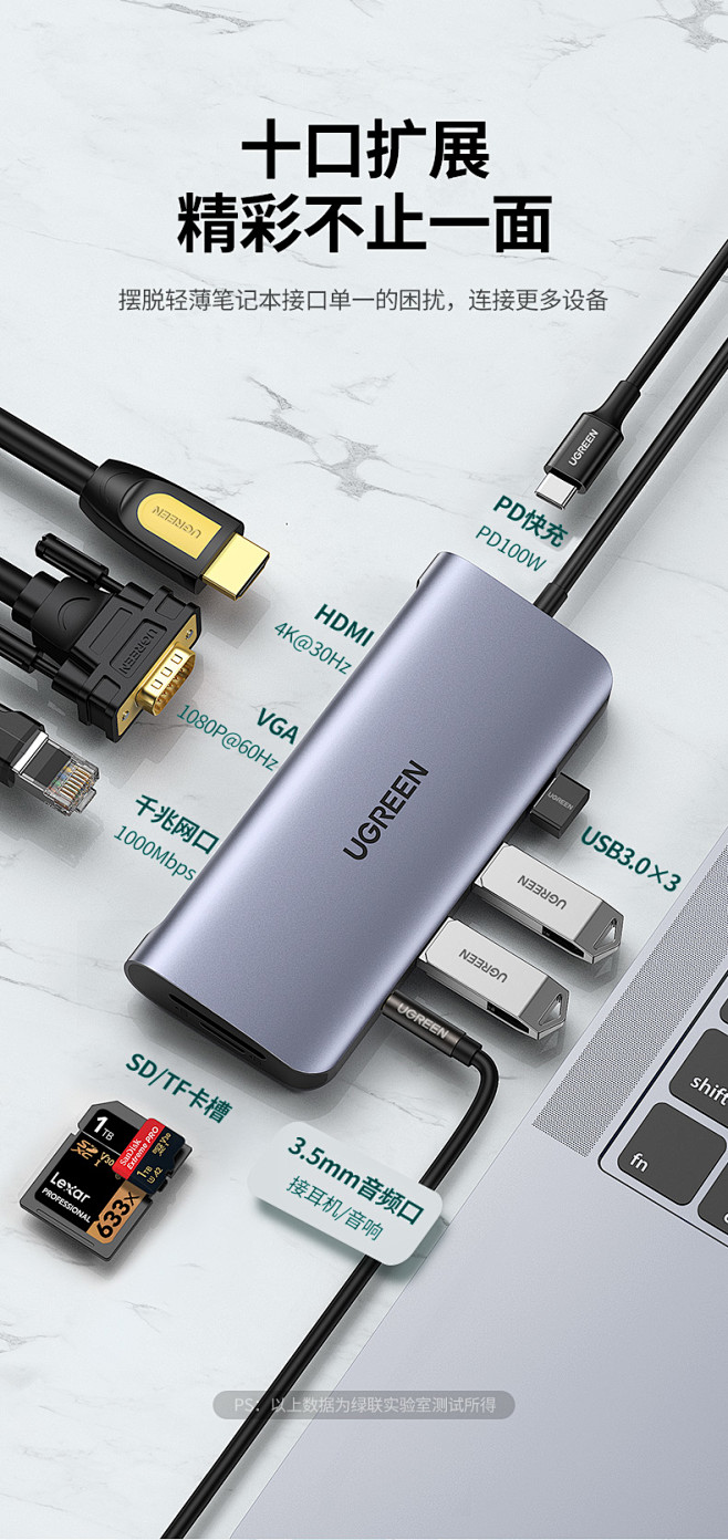绿联Typec扩展坞拓展笔记本USB分线雷电3 4HDMI多接口网线适用于苹果电脑转换器转接头MacBookPro华为air手机-tmall ...
