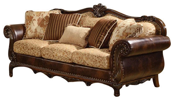 Acme Remington Bonded Leather and Fabric Traditional Sofa traditional ...