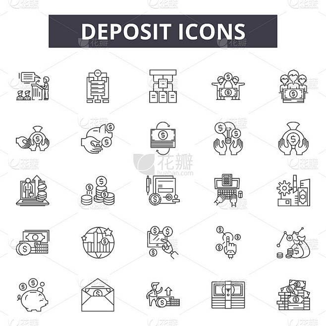 Deposit line icons, signs set, vector. Deposit out