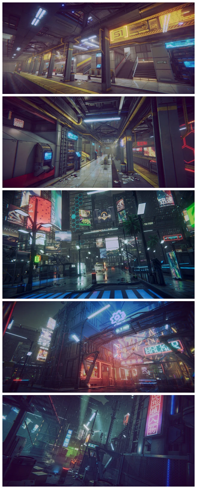 Unity3d 赛博朋克未来科技城市机甲战士场景 3D模型 游戏美术素材 CG原画参考设定-花瓣网