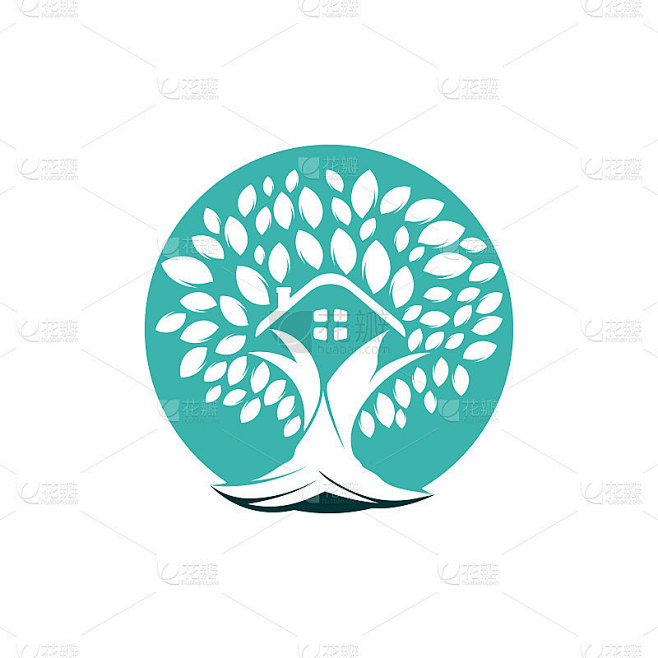 树屋标志设计。生态住宅矢量设计模板。