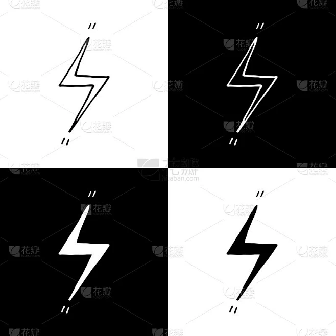 手绘闪电矢量符号集素材-花瓣网