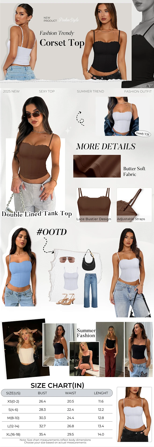 PINKMSTYLE Womens Lace Bustier Corset Tops Spaghetti Strap Tank Tops ...