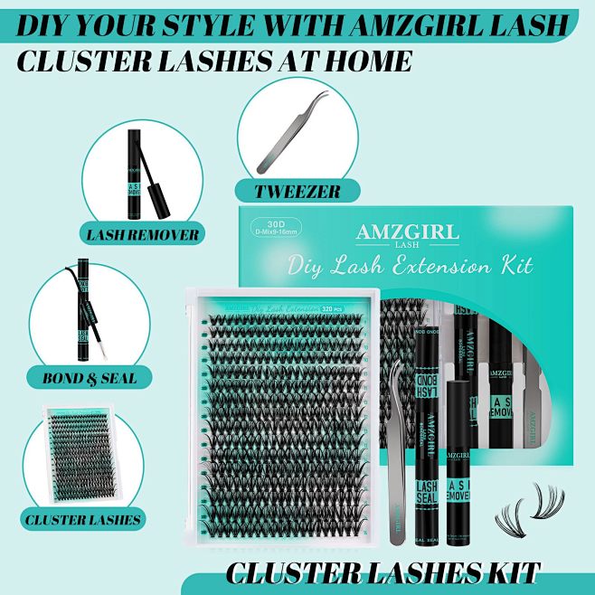Amazon.com: Lash Extension Kit 320Pcs,DIY Individual Lashes Clusters ...