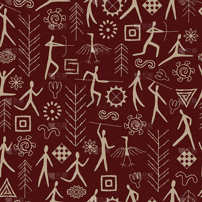 Seamless pattern with decorative elements and man