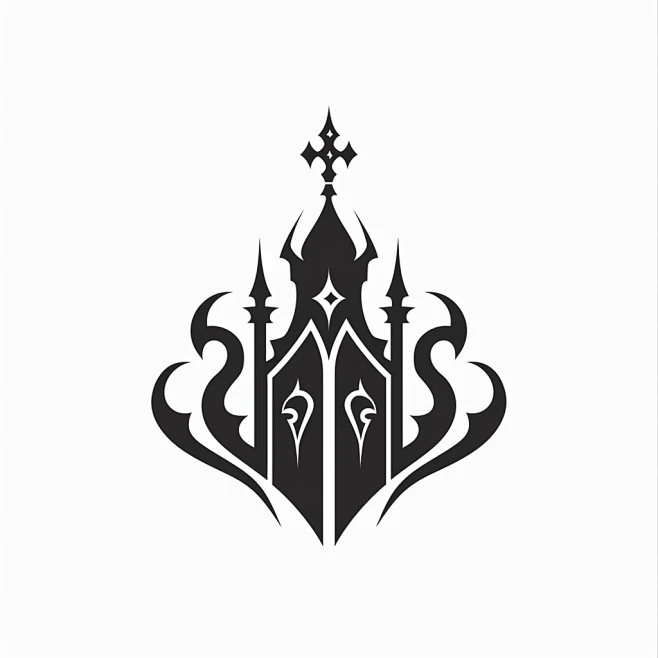complex gothic logo design, black logo, castle door combined with and ...