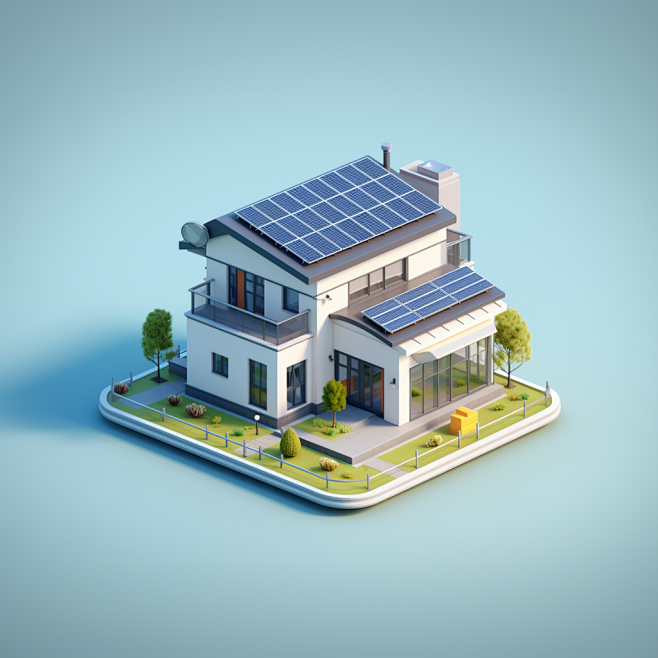beautiful home 3d ICON with solar panels