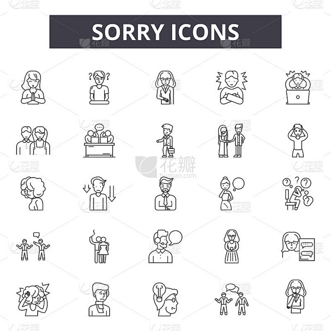 Sorry line icons, signs, vector set, linear concep