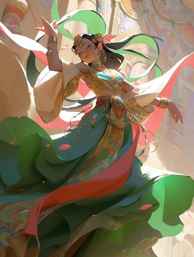AIGC异域风情的敦煌舞女系列 MJ关键词-花瓣网