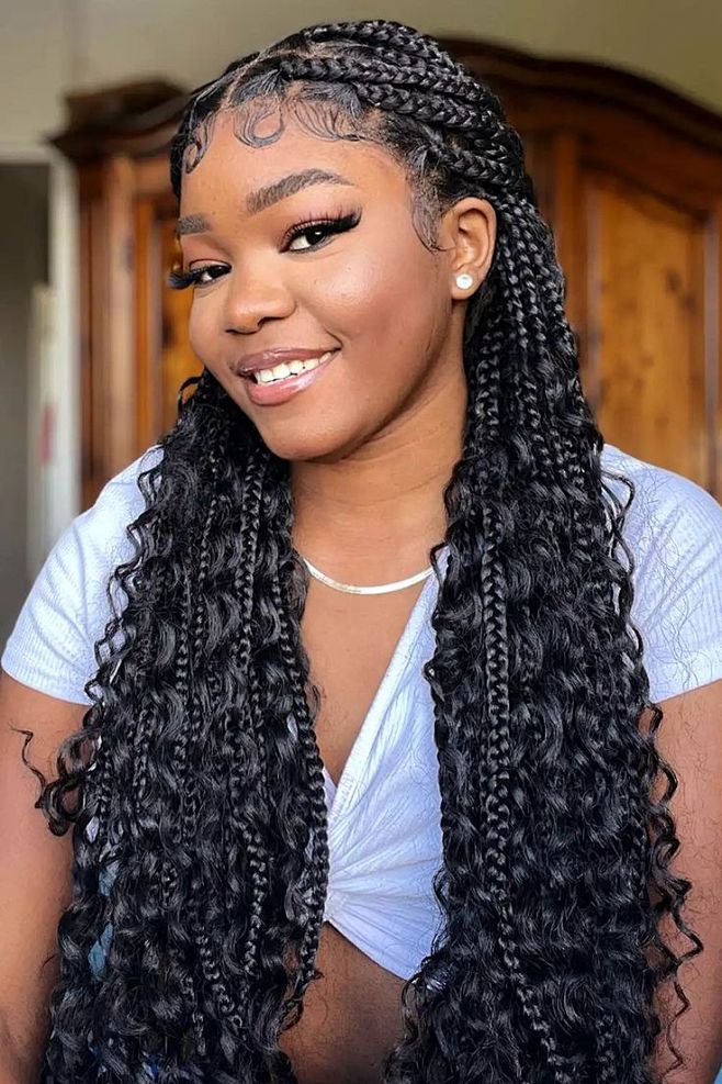 Boho Box Braid Wigs Full HD Lace Knotless Braided With Curly Hair - 18 ...