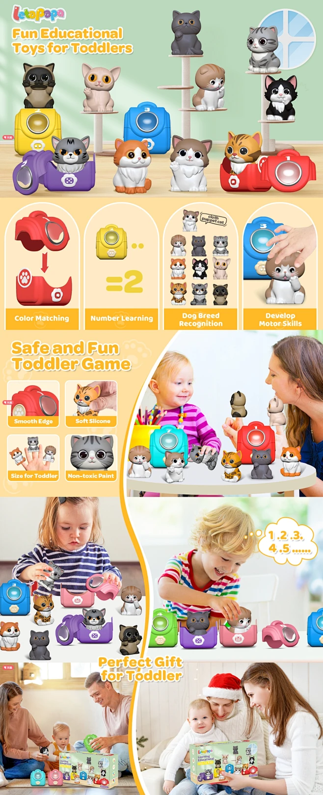 Amazon.com: Learning Toy for Toddlers 1 2 3 Year Old, 20 Pcs Cat Toys for Kids, Counting ...