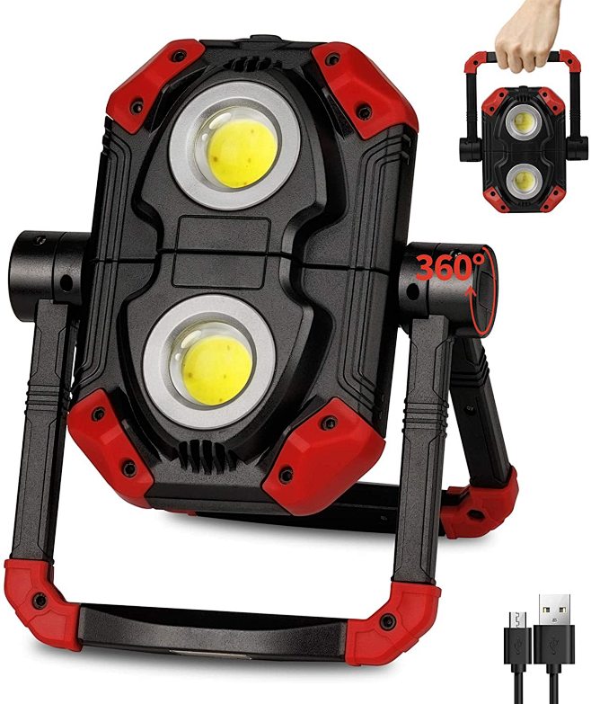 Amazon.com: LED 工作灯可充电,2 COB 2500LM 折叠便携式泛光灯,带磁性底座和 360° 旋转支架,防水聚光灯,适用于露营、汽车维修、应急和现场照明 : 家居装修