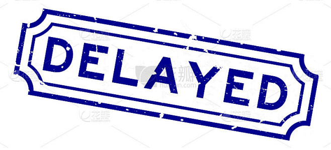 Grunge blue delayed word rubber seal stamp on whit