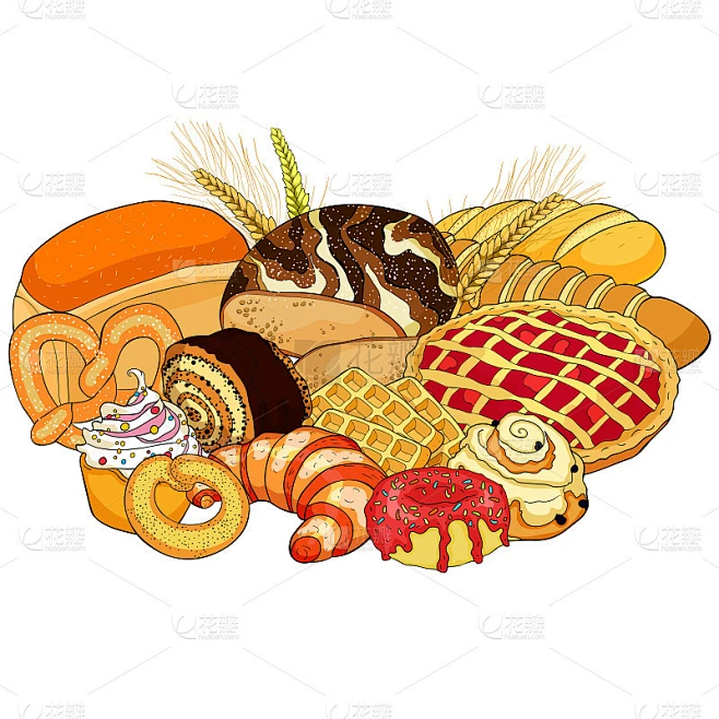 各类烘焙产品。矢量图素材-花瓣网