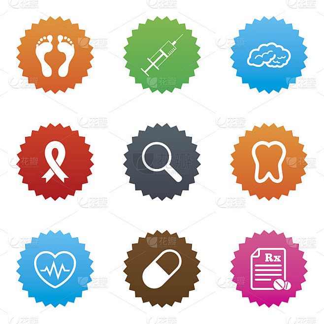 医药，医疗健康和诊断图标。