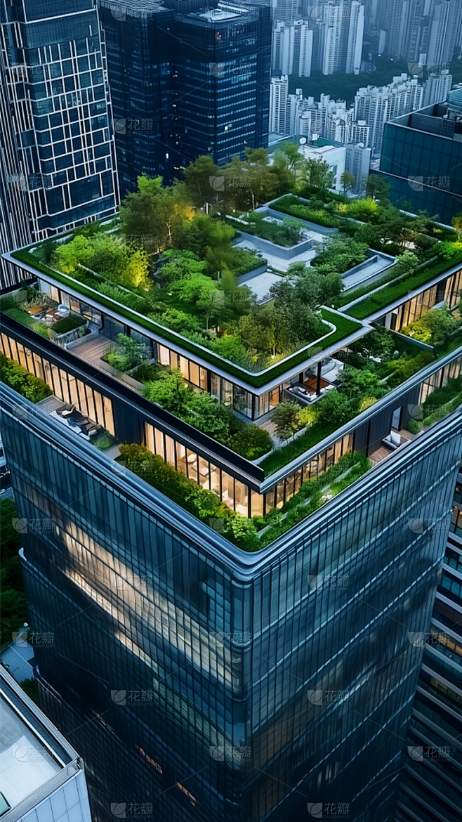 建筑系列通用远景屋顶花园背景图片素材-花瓣网